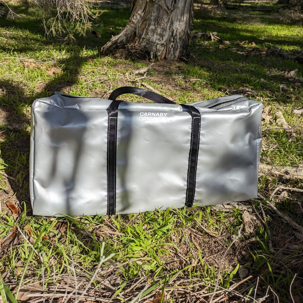Carnaby PVC Rectangle Duffle Bag In Silver With Handles, Made In ...